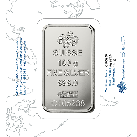 PAMP 100 Gram Fortuna Silver Bar - Gold Bullion Co